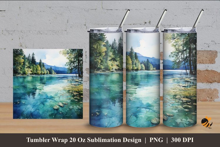 Blue River Tumbler Wrap Sublimation Design 4