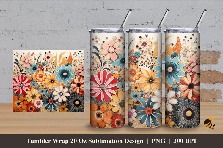 Floral Batik Tumbler Wrap Sublimation Design 4 (3810260)