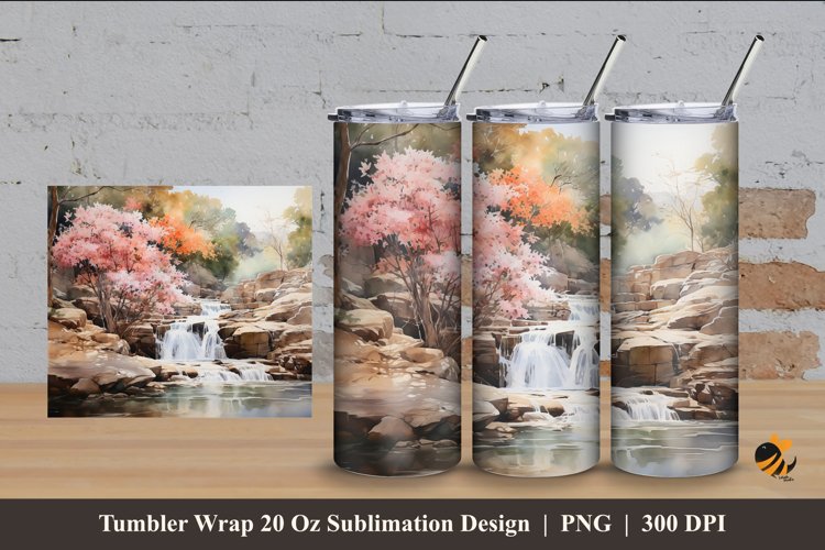 Water Flow River Tumbler Wrap Sublimation Design 4