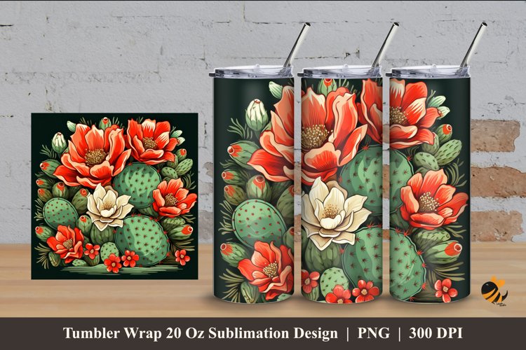 Retro Cactus Tumbler Wrap Sublimation Design 4 (2856460)