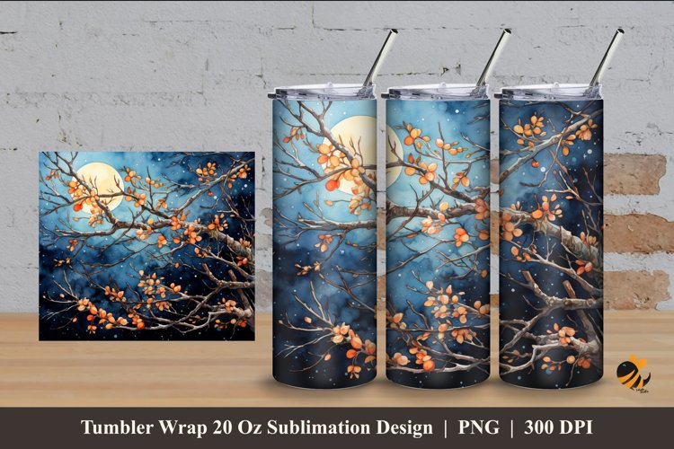Branch At Night Tumbler Wrap Sublimation Design 4