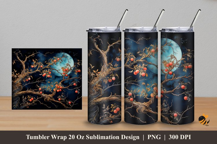 Branch At Night Tumbler Wrap Sublimation Design 5