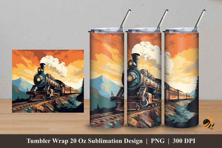 Retro Train Tumbler Wrap Sublimation Design 5