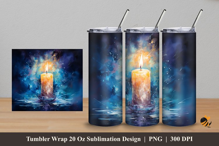 Candle Watercolor Tumbler Wrap Sublimation Design (2993314)