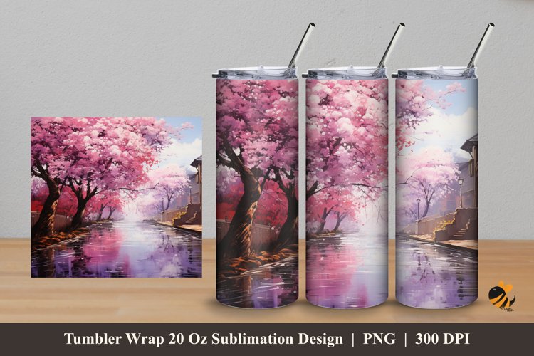 Sakura And Street Tumbler Wrap Sublimation Design (3466673)