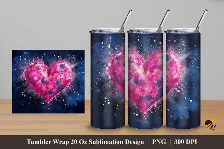 Pink Love Splash Tumbler Wrap Sublimation Design 5