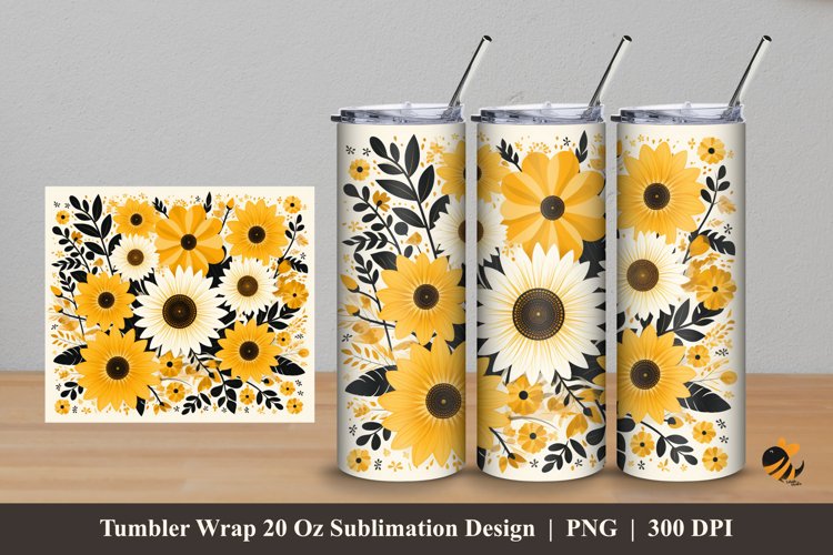 Handdrawn Floral Tumbler Wrap Sublimation Design 5