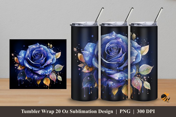 Dark Blue Rose Tumbler Wrap Sublimation Design 5