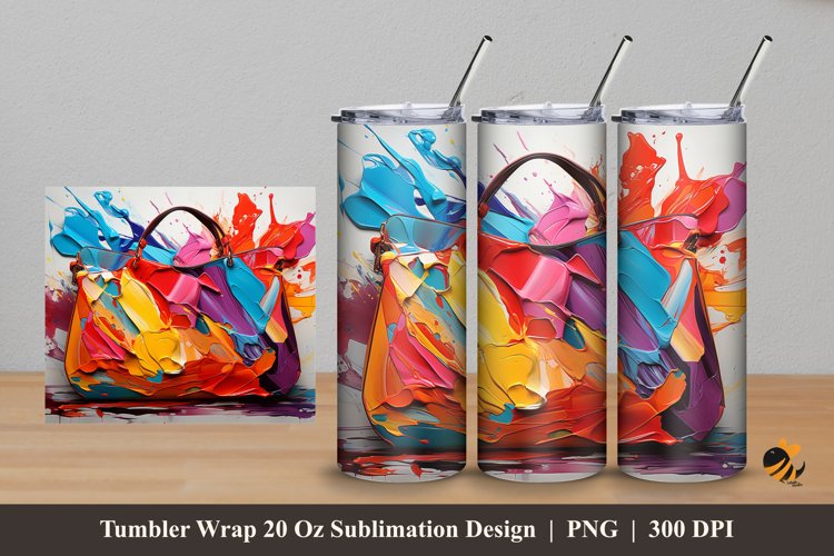 Colorful Bag Art Tumbler Wrap Sublimation Design 5