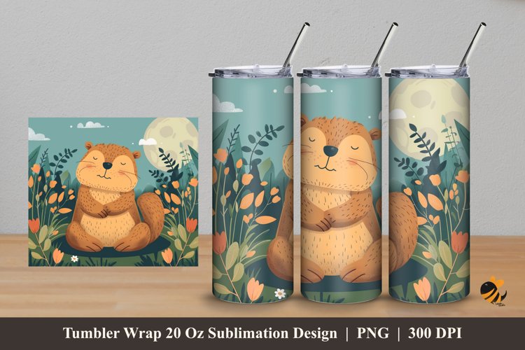 Cute Beaver Tumbler Wrap Sublimation Design 5
