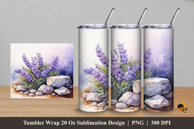 Stone and Lavender Tumbler Wrap Sublimation Design (2937603)