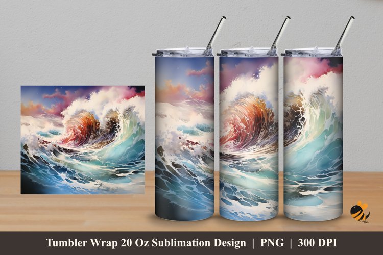 Big Sea Waves Tumbler Wrap Sublimation Design 5