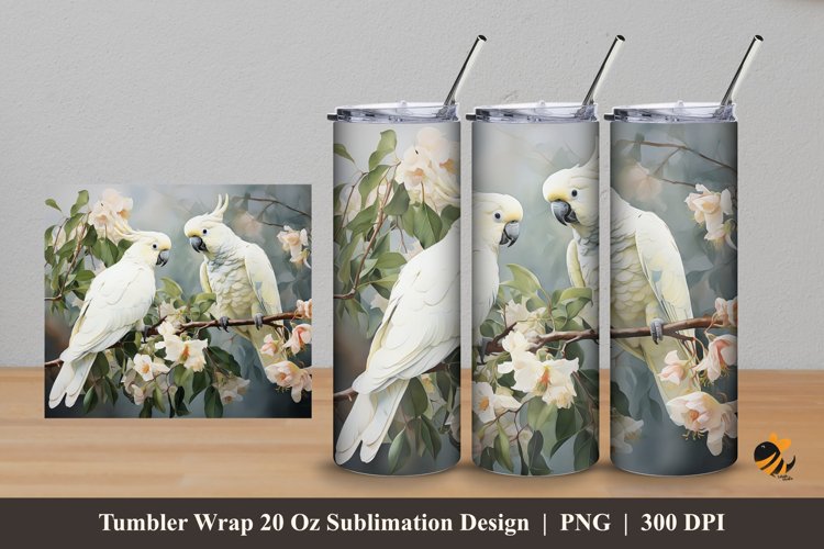 White Cockatoo Tumbler Wrap Sublimation Design 5
