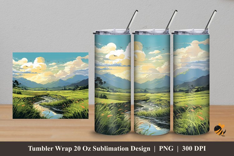 Rice Fields Tumbler Wrap Sublimation Design 5