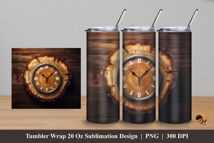 Wooden Clock Tumbler Wrap Sublimation Design 5