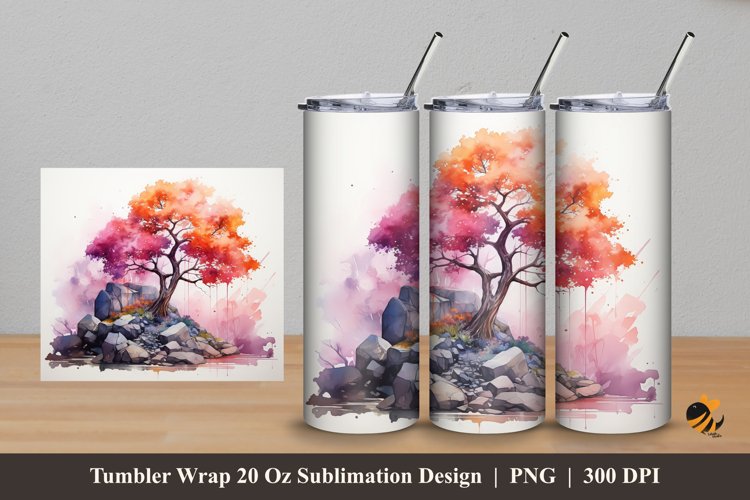 Tree Art Tumbler Wrap Sublimation Design 5
