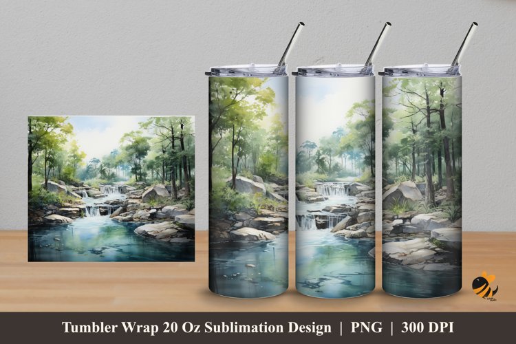 Nature River Tumbler Wrap Sublimation Design 5