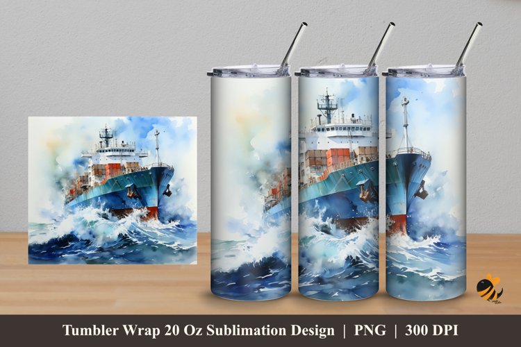 Cargo Ship Tumbler Wrap Sublimation Design 5 (3021985)