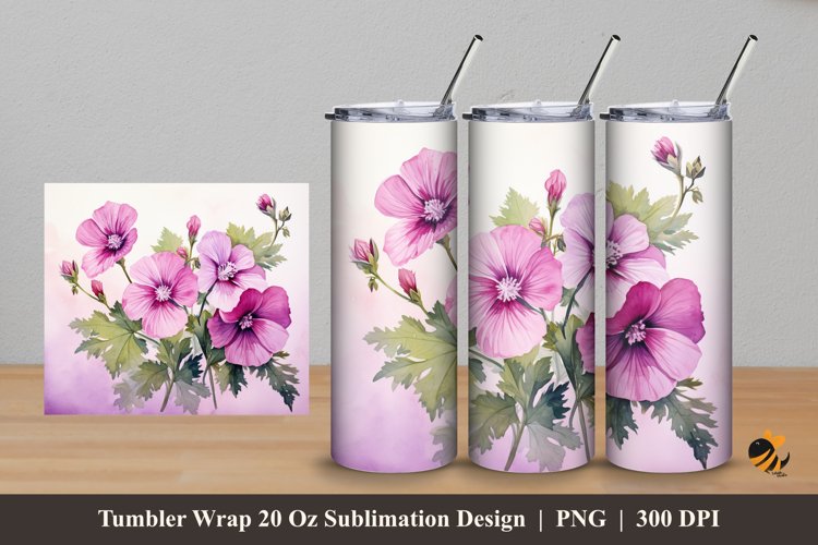 Mallow Flower Tumbler Wrap Sublimation Design 5