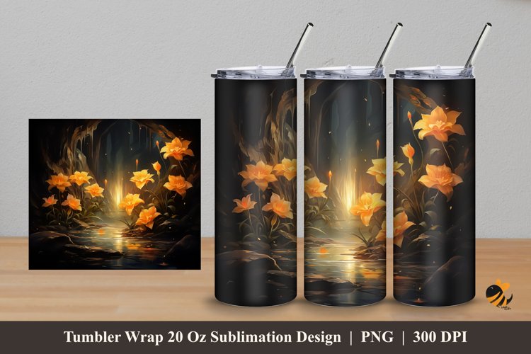 Sparkling Flowers Tumbler Wrap Sublimation Design (3007244)