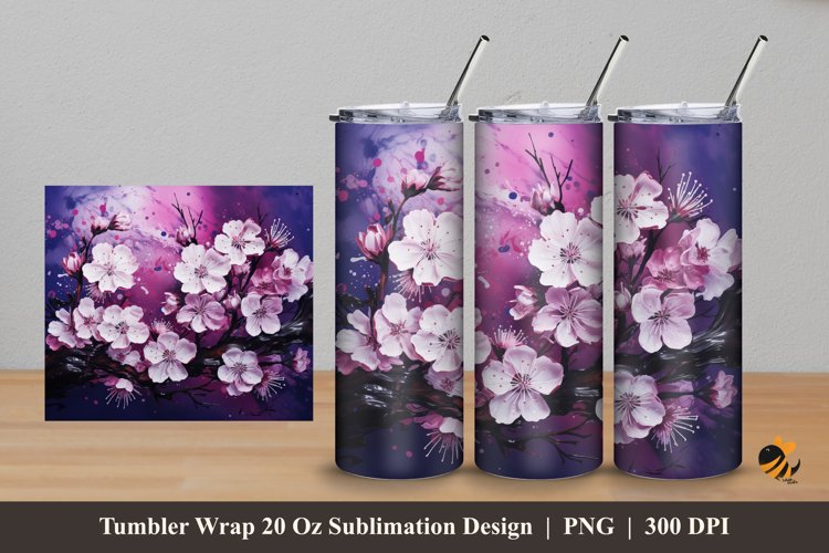 Airbrush Sakura Tumbler Wrap Sublimation Design 5