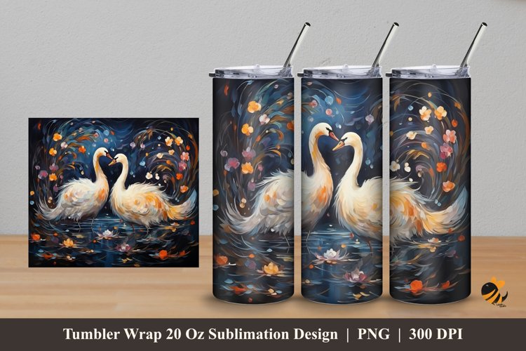 Romantic Swans Tumbler Wrap Sublimation Design 5