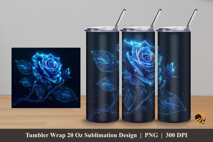 Fantasy Blue Rose Tumbler Wrap Sublimation Design (3229885)