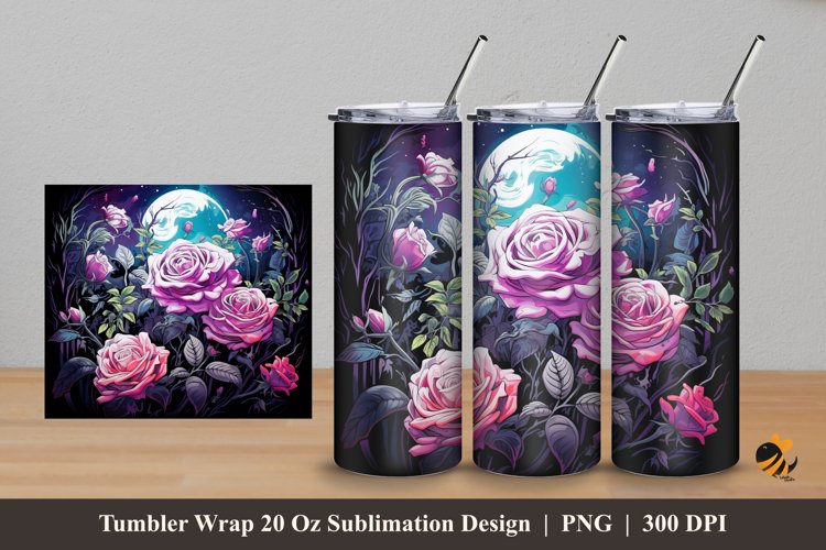 Moonlight Rose Tumbler Wrap Sublimation Design 5