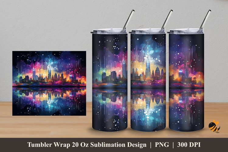 City Sparkling Tumbler Wrap Sublimation Design 5