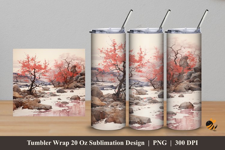 Winter Sakura Tumbler Wrap Sublimation Design 5