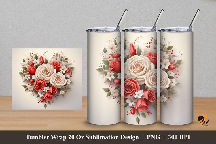 Love Flower Tumbler Wrap Sublimation Design 5