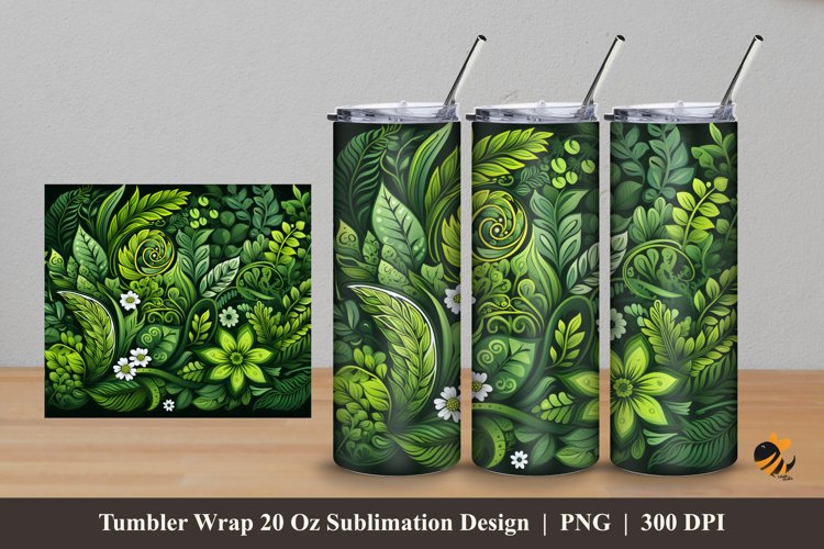 Green Fern Tumbler Wrap Sublimation Design 5
