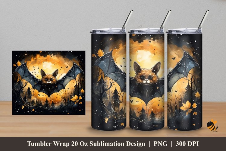 Bat at Night Tumbler Wrap Sublimation Design 5