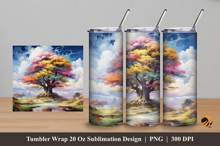 Colorful Tree Tumbler Wrap Sublimation Design 5 (3836728)