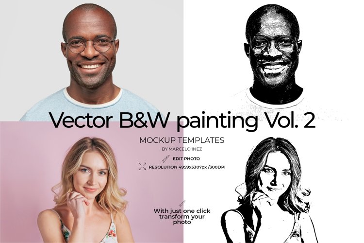 Vector B&W painting Vol. 2 MOCKUP