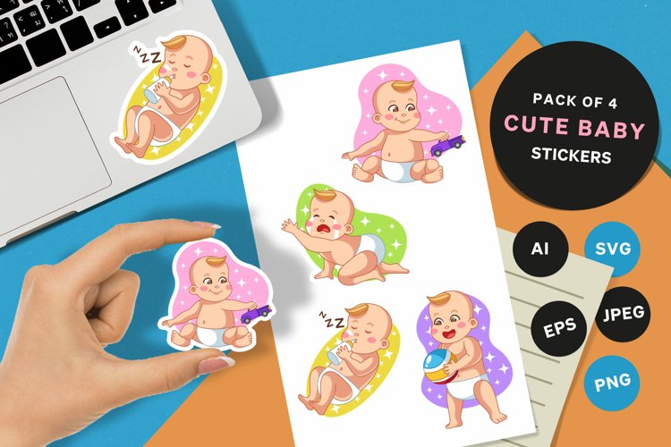 Cute Baby with Different Activities Sticker Set Design