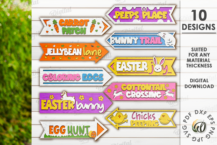 Easter Directional Signs Laser Cut Bundle. Easter Decor SVG