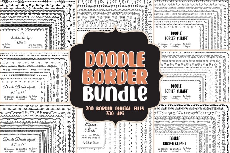 Hand drawn Doodle Borders and Frames Sale Bundle Clipart (1611184 ...