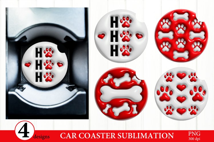 3D Puff Dog Car Coaster PNG. 3D Inflated Puff Sublimation