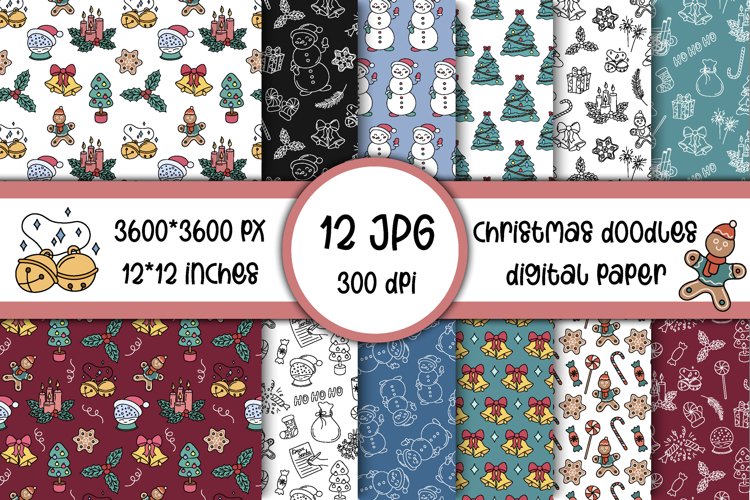 Christmas Doodles Digital Paper | JPG Patterns