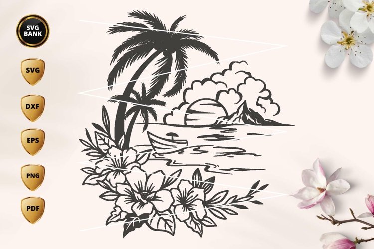 Beach SVG, Beach Scene SVG, Sunset Scene SVG, Beach Palm SVG