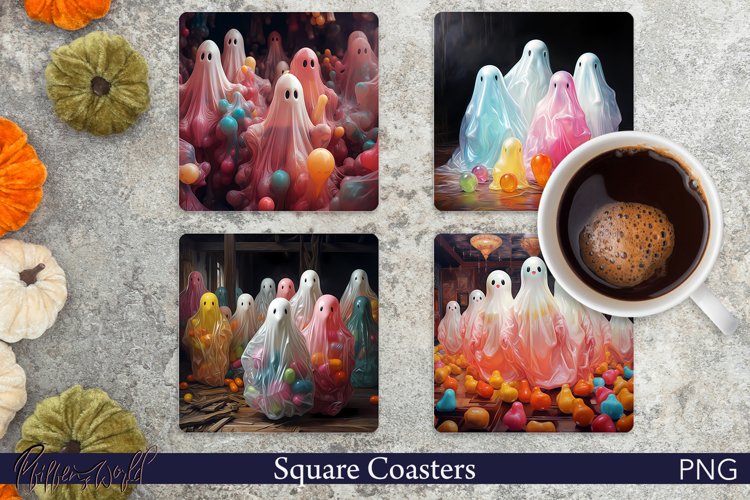 Halloween Ghost Square Coasters