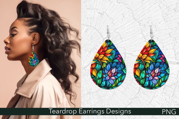 Stained Glass Blossoms teardrop earring sublimation