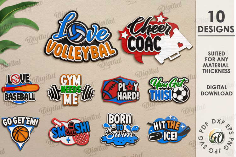Layered Sports Signs Bundle Laser Cut. Sport SVG