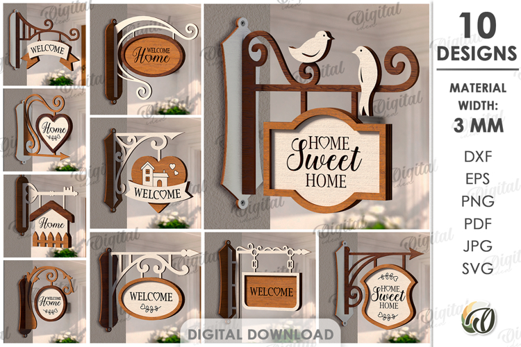3D Welcome Home Wall Hangers Bunddle Lasercut. Home Sign SVG