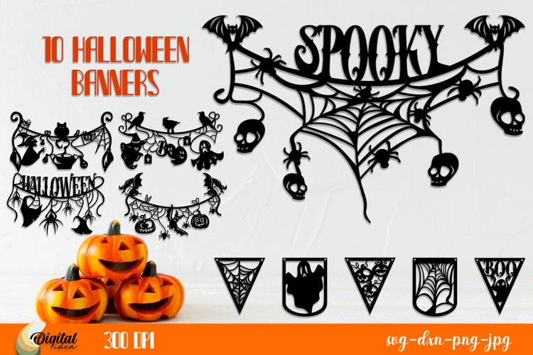 Halloween Banner Bundle SVG. Halloween Silhouette Decor SVG