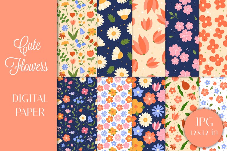 Cute Flowers Digital Paper | Floral Patterns JPG Collection