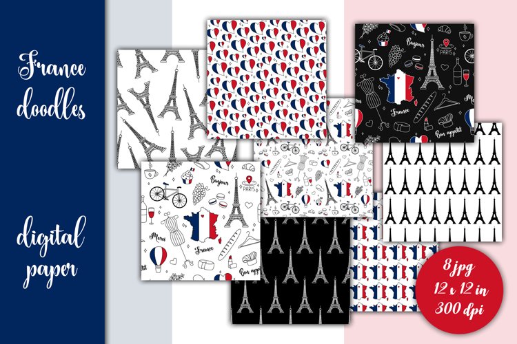 France Digital Paper | JPG Doodle French Patterns Collection