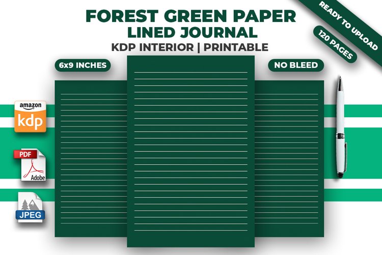Forest Green Paper Lined Journal KDP Interior (2154997) | Planner ...