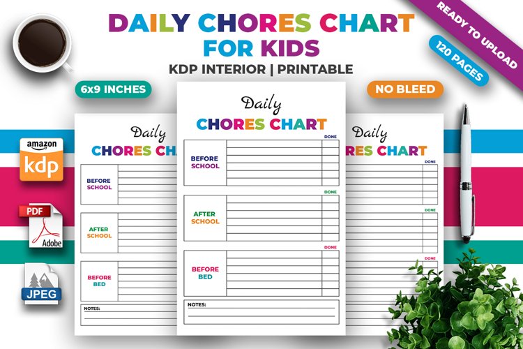 Daily Chores Chart for Kids KDP Interior (2154936) | Planner Templates ...